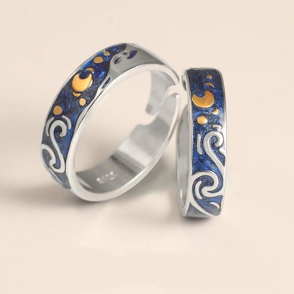Jewelry | Van Gogh Starry Night Matching Open Silver Couple Rings ...